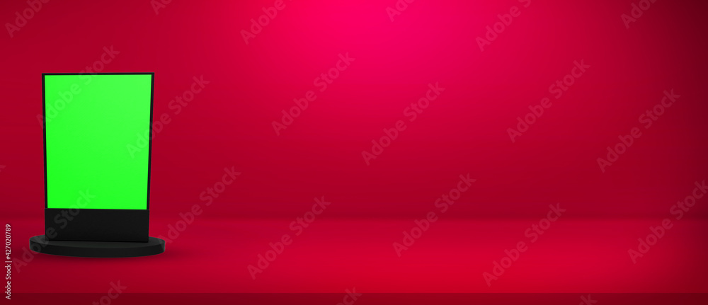 3D Rendered Red room with Green Screen led board in a isolated room ...