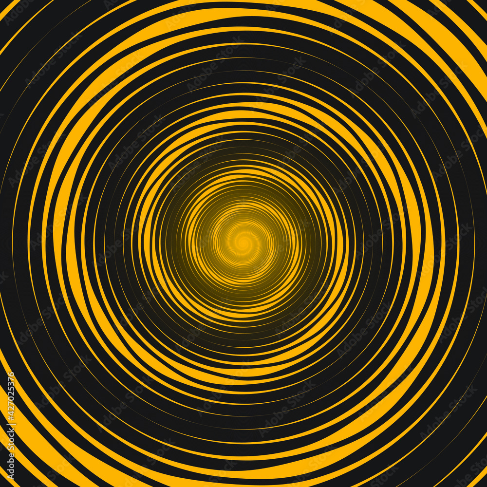 Yellow curvy stripes in spiral form. Vector illustration. Gray ...