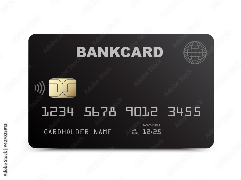 Credit card mockup with NFC wireless payment technology icon ...