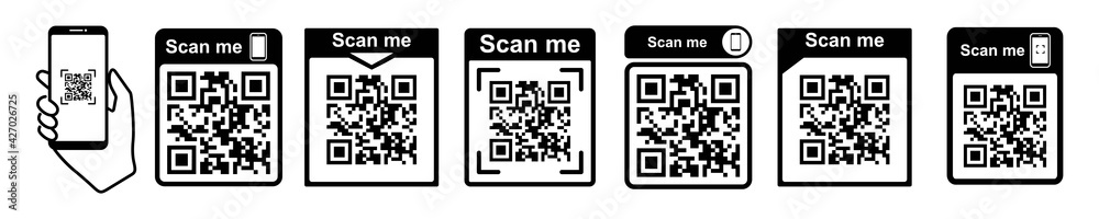 QR code scan icon with smartphone, scan me Qr code for payment, Vector ...