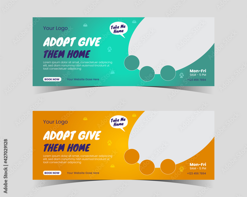 Vetor de Adopt me teke home poster, Pet care Social media cover, banner ...