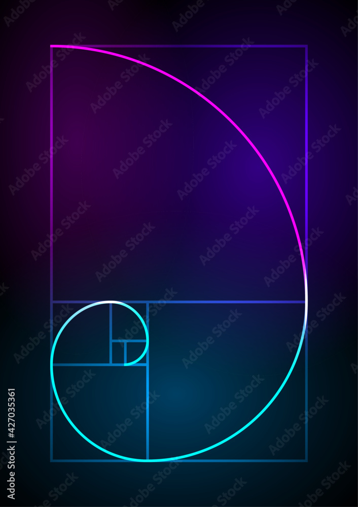 Golden ratio traditional proportions vector icon Fibonacci spiral ...