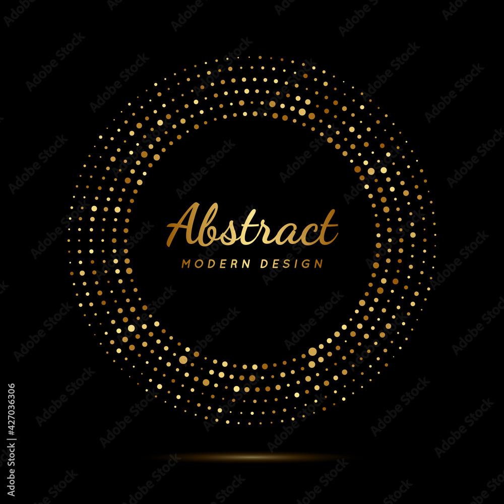 Circle gold dot frame. Luxury circular border with effect halftone ...