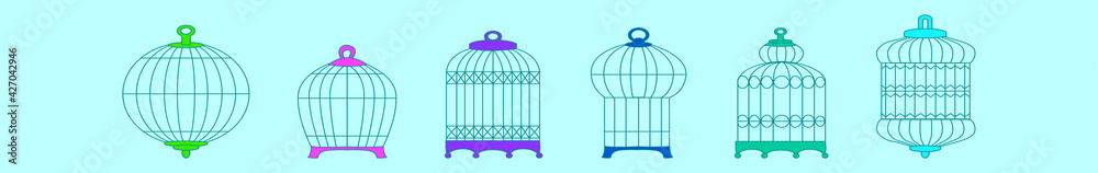 set of bird cage cartoon icon design template with various models ...