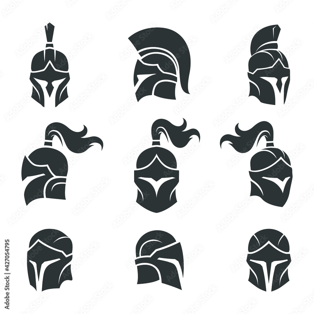 set of black spartan helmet vector images Stock Vector | Adobe Stock