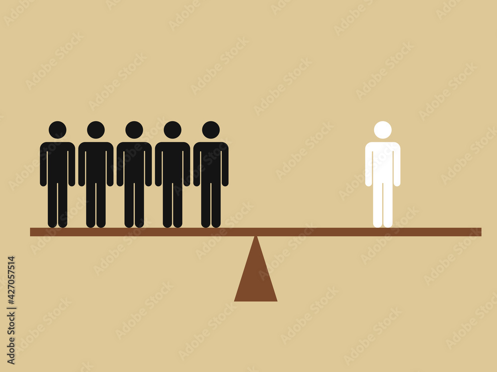 Unequal numbers of black and white people on the scales. Population ...