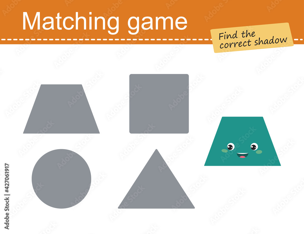 Matching game for children. Geometric shapes, trapezium. Cartoon flat ...