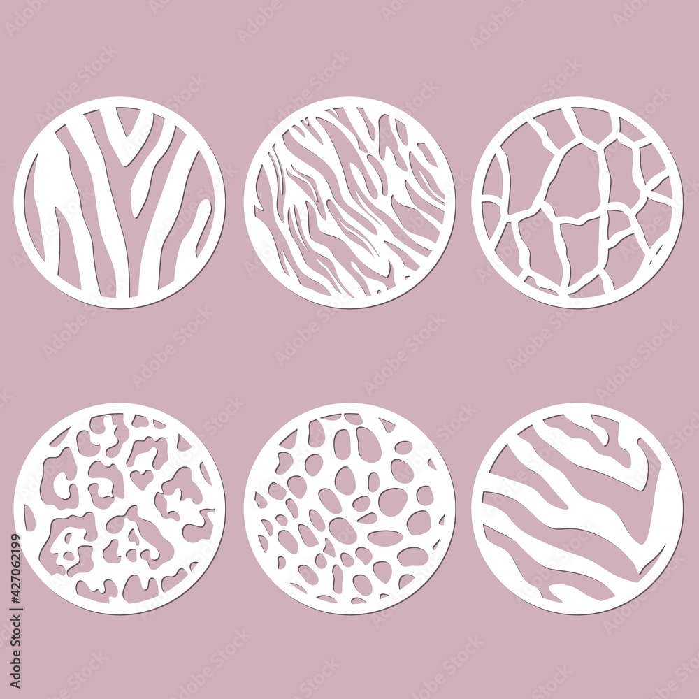 Patterns, spots, texture carved in the circle. Vector illustration. Set ...