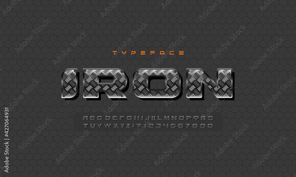 Vetor de Metal font. Letters with metal textures and shadows ...