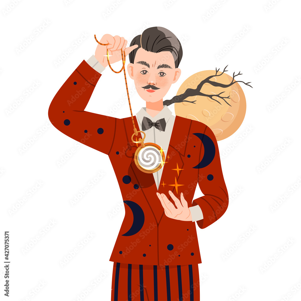 Man Hypnotist with Pendulum Practicing Hypnosis Focusing Attention ...