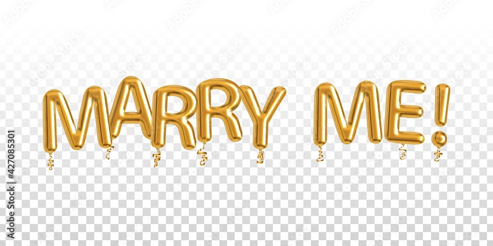 Vector realistic isolated golden balloon text of Marry Me on the ...