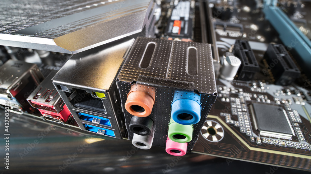 Modern computer motherboard interface for sound or network and ...