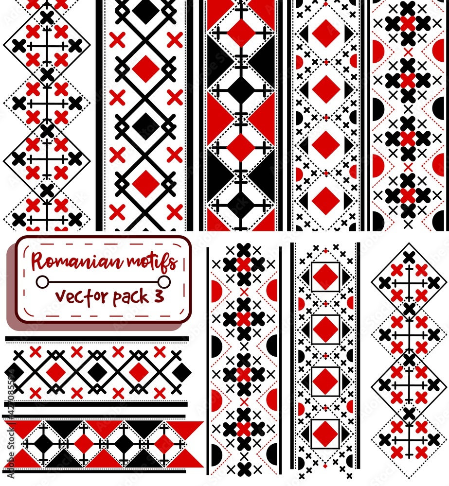 Vector pack with romanian and moldavian seamless patterns and title ...