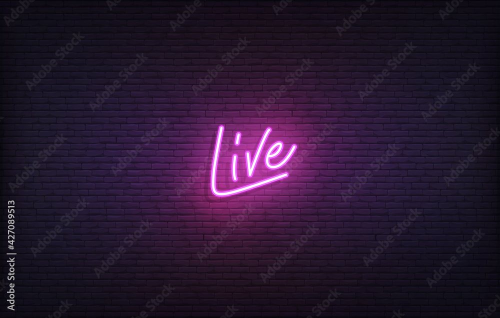 Live neon sign. Glowing neon lettering Live On Air template Stock ...