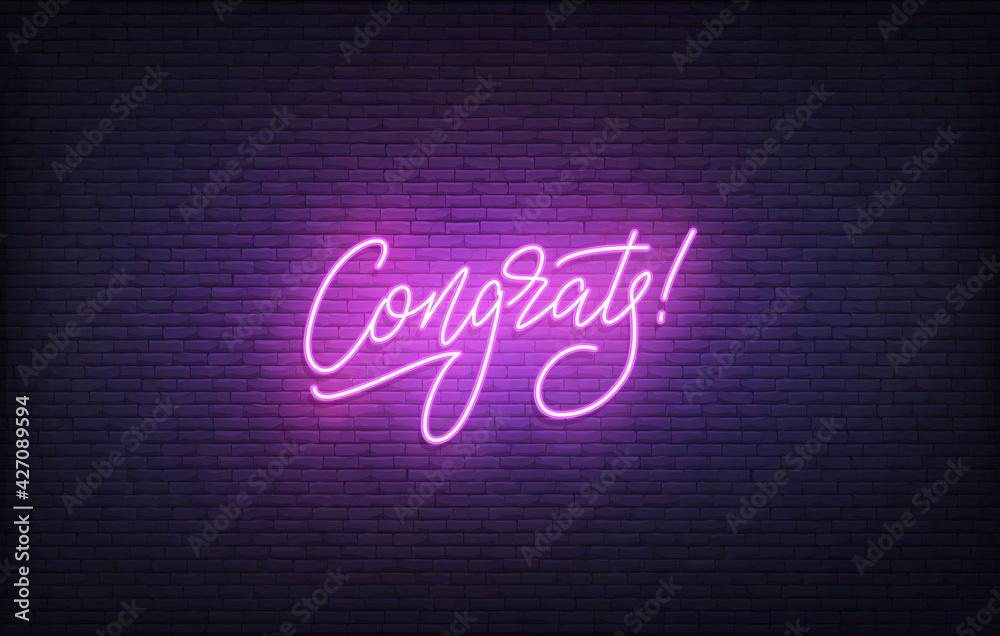 Congrats neon sign. Glowing neon lettering Congratulations template ...