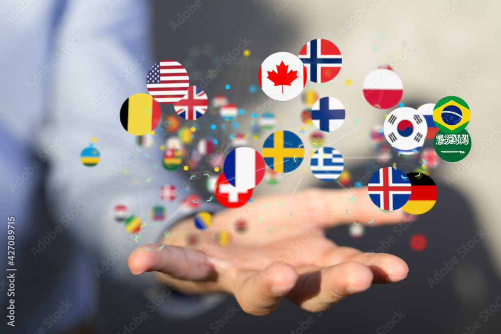 Global communication and international messaging concept, national ...