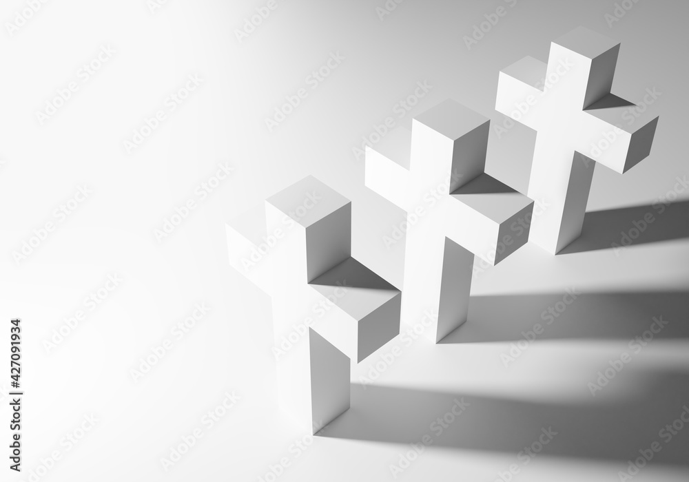 Three Christian crosses stand side by side. Crosses as a symbol of ...