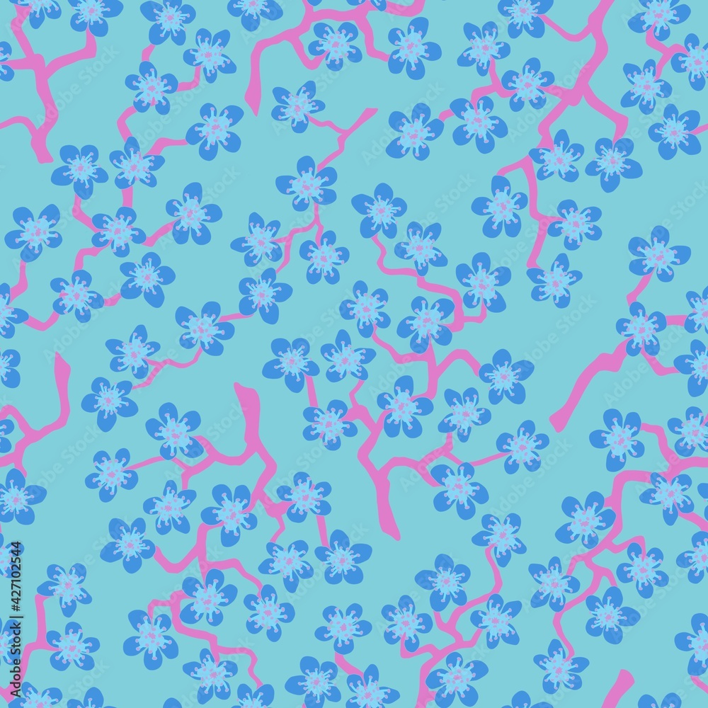Seamless pattern with blossoming Japanese cherry sakura branches for ...