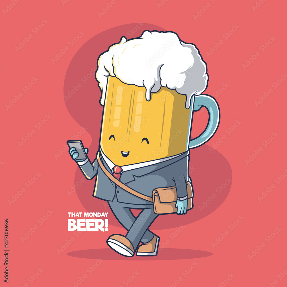 Monday Beer vector illustration. Motivation, inspiration, funny design ...