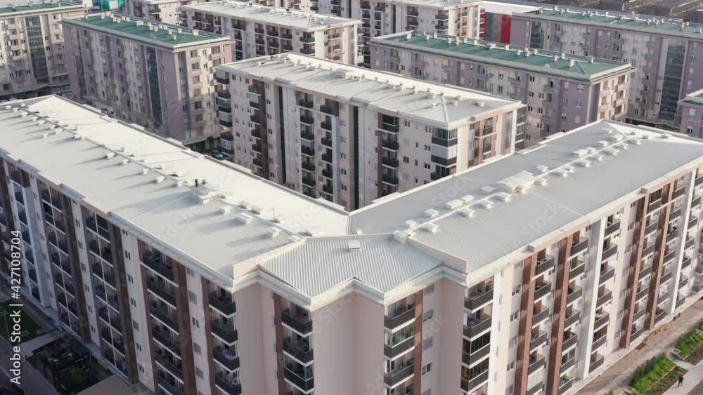 Residential block of high rise apartment buildings made of concrete in ...