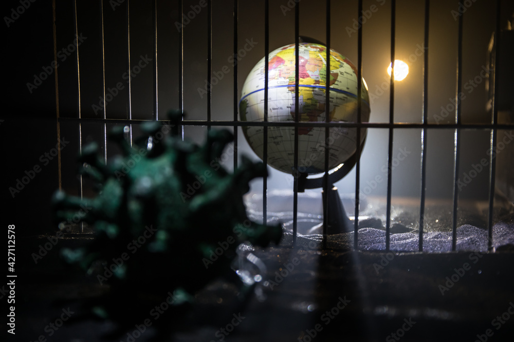 Prison or jail cell wall with window with bars, exterior perspective ...
