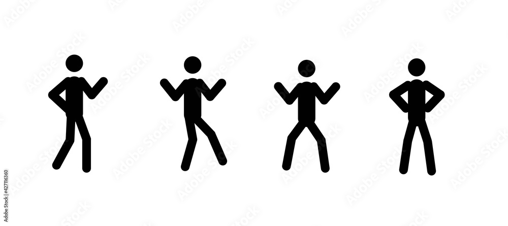 happy dancing stick man in different poses isolated on white background ...
