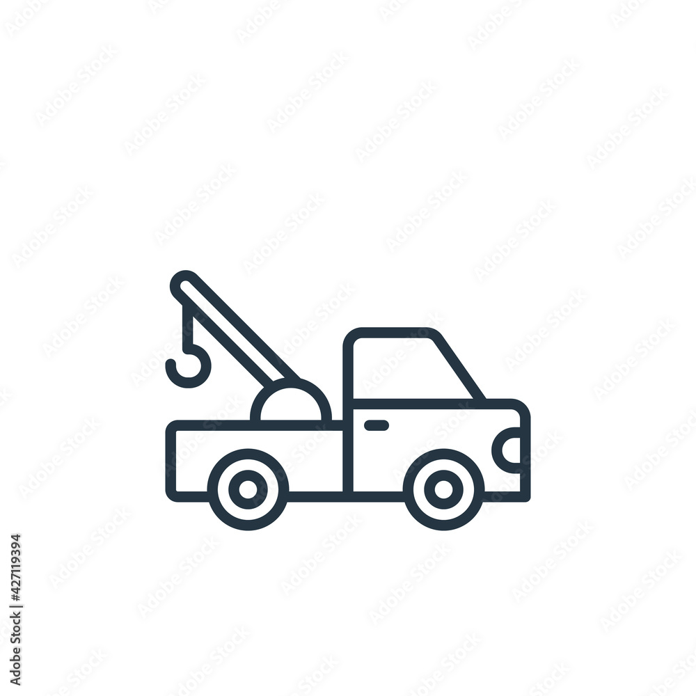 tow truck icon. Thin linear tow truck outline icon isolated on white ...