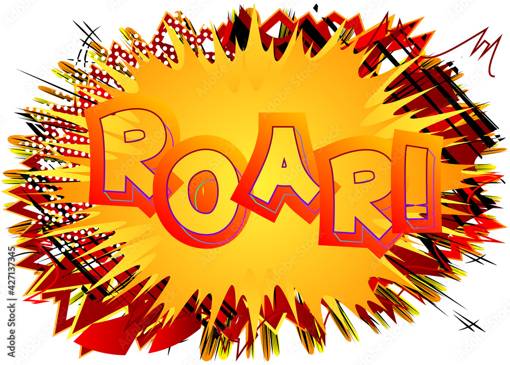 Comic book Roar word effect on bright abstract background. Vector ...