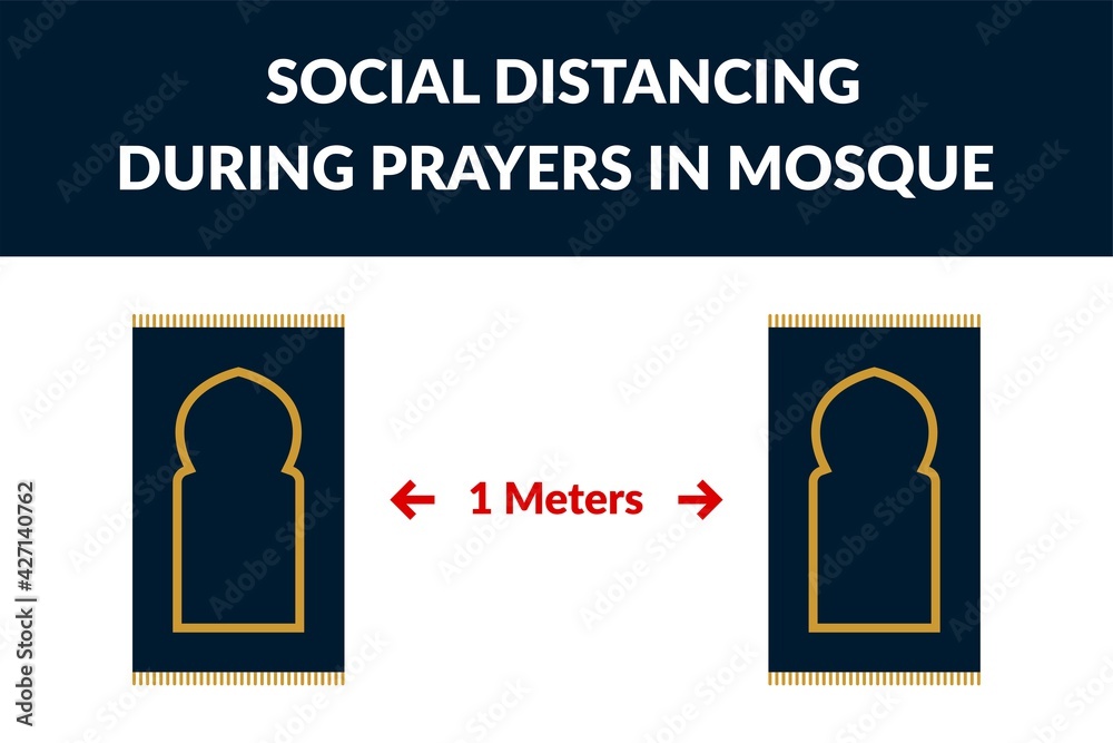 Social Distancing During Prayers in Mosque - Vector Flat Design ...