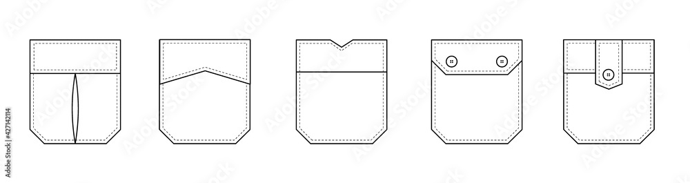 Patch pocket. Set of uniform patch pockets shapes for clothes, dress ...