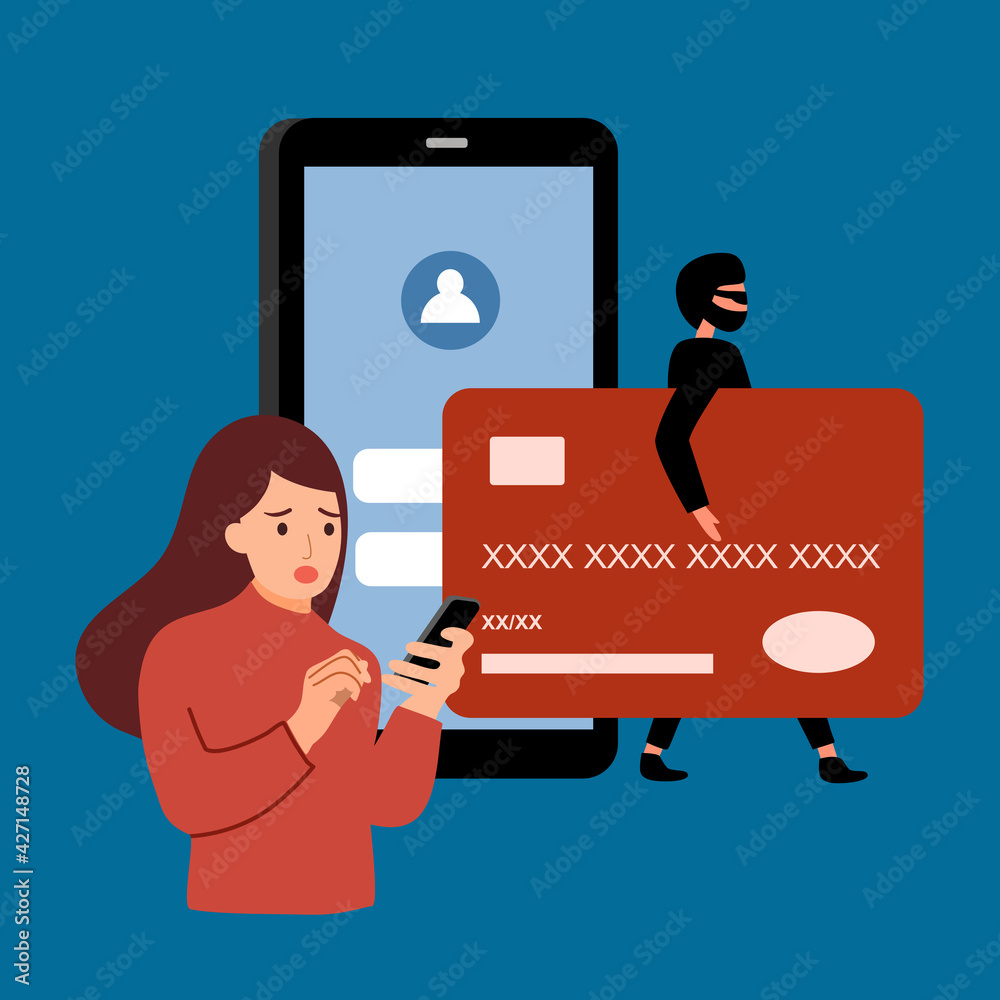 Credit card online payment scam concept. Internet hacker stealing money ...