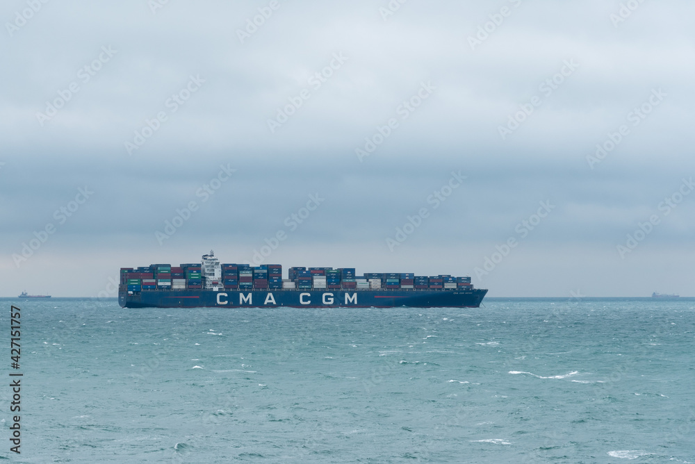 Cargo container ship "CMA CGM Gemini" anchored near port of Shanghai ...