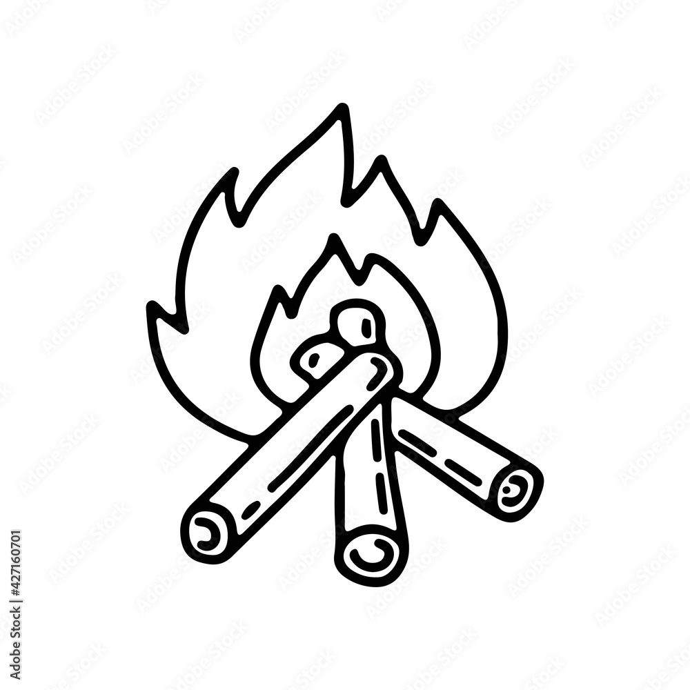 Hand drawn campfire in doodle style isolated on white background ...