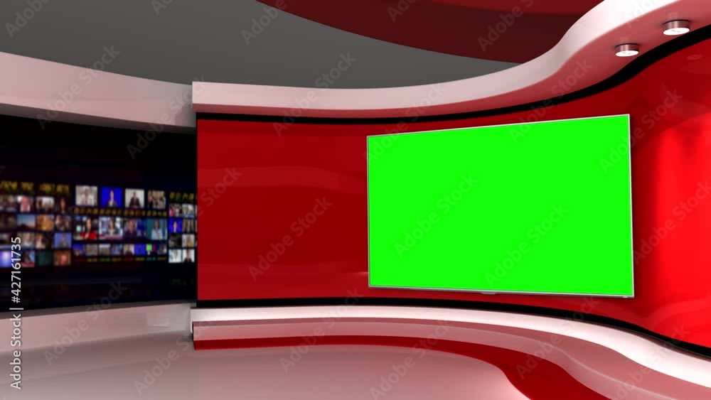 News room. TV studio. Studio. Red background. The perfect backdrop for ...