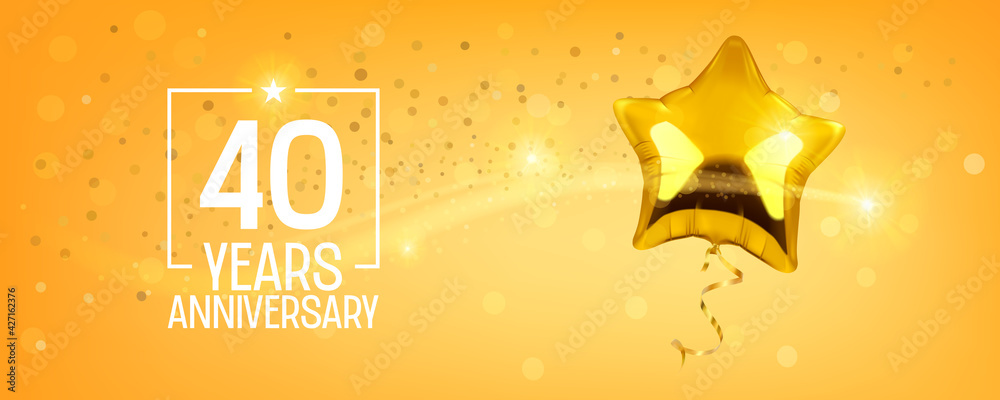 40 years anniversary vector logo, icon. Graphic symbol with golden air ...