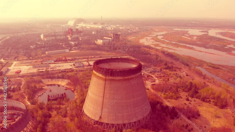Chernobyl Nuclear Power Plant, toned video. Territory contaminated by ...