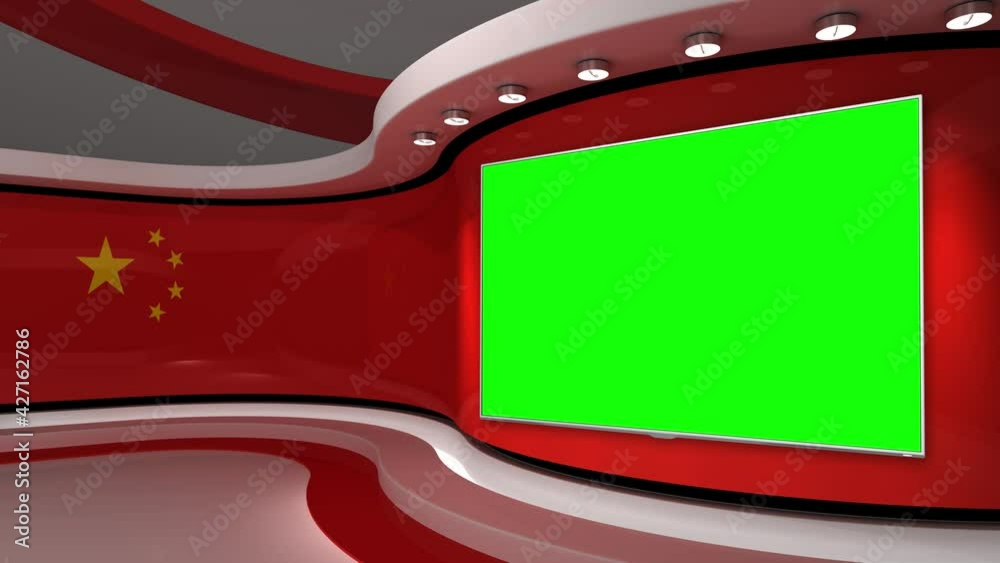Vidéo Stock TV studio. Chinese flag background. News studio. Loop ...