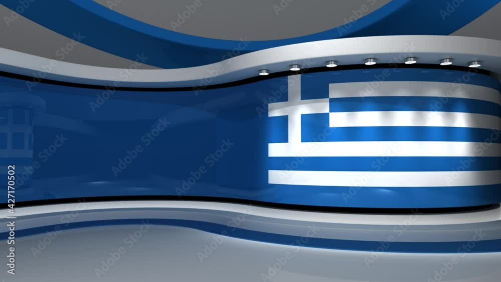 Greek flag background. TV studio. News studio. Loop animation ...