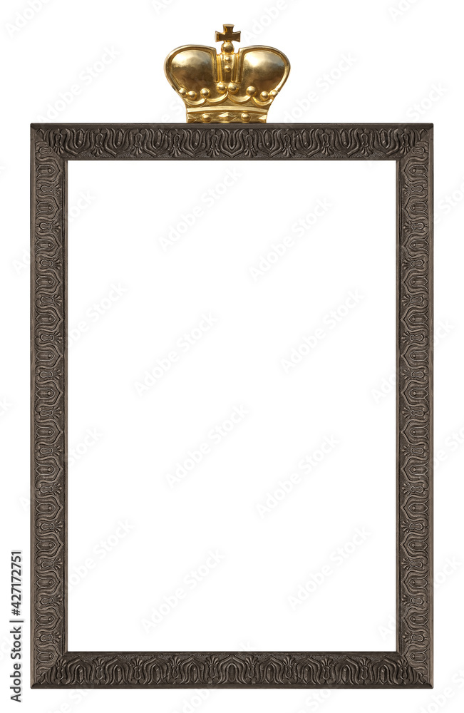 Wooden frame with golden crown for paintings, mirrors or photo isolated ...