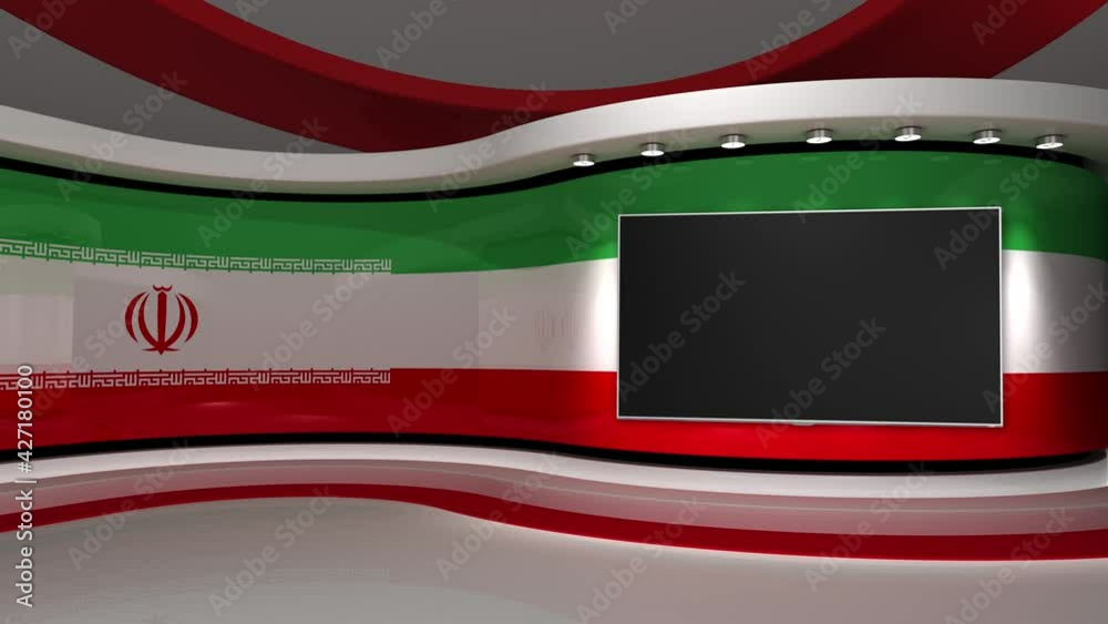 TV studio. Iran. Iranian flag. News studio. Loop animation. Background ...