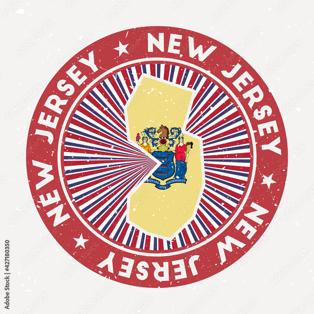 New Jersey round stamp. Logo of us state with state flag. Vintage badge ...