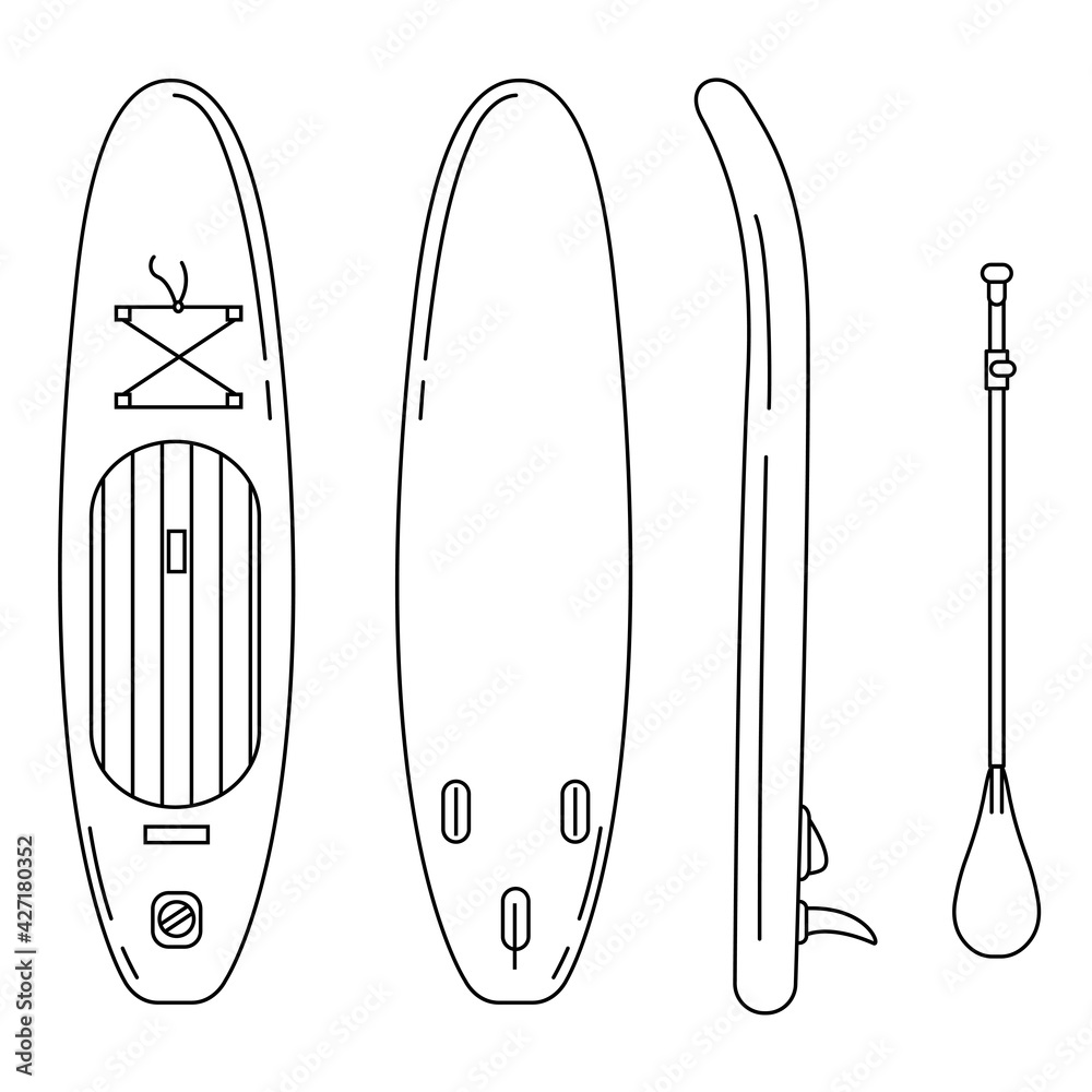 Vector Line SUP Board Illustrations Set Stock Vector | Adobe Stock