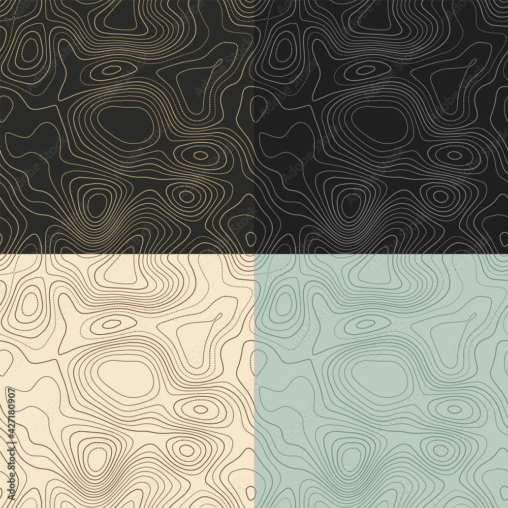 Topography patterns. Seamless elevation map tiles. Authentic isoline ...