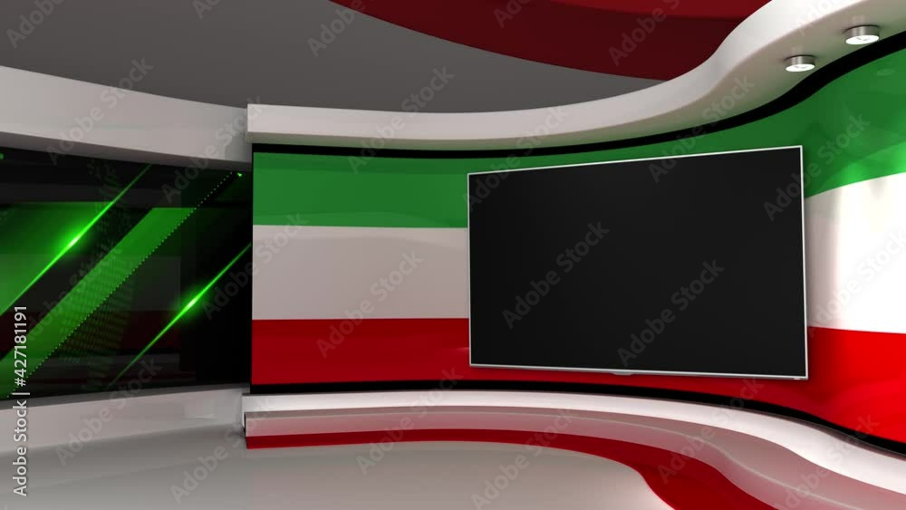 TV studio. Iran. Iranian flag. News studio. Loop animation. Background ...