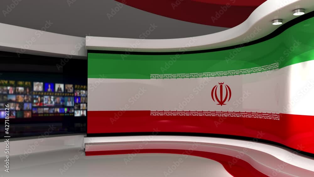 TV studio. Iran. Iranian flag. News studio. Loop animation. Background ...