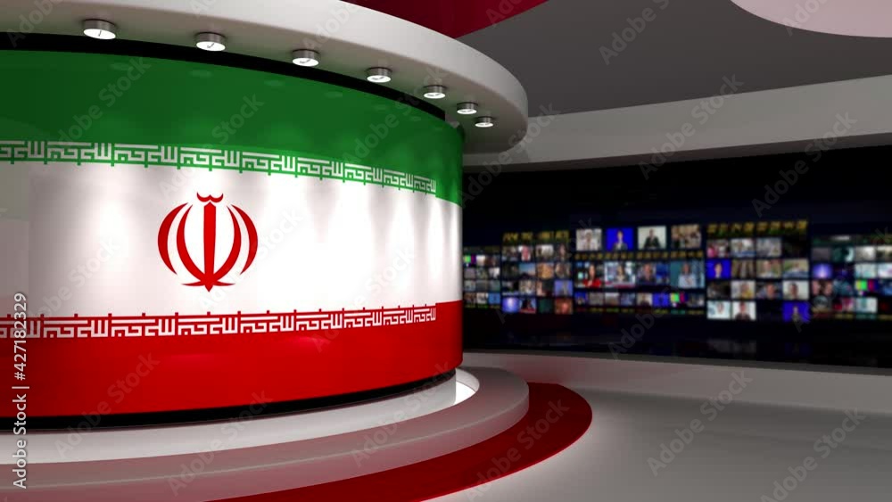 TV studio. Iran. Iranian flag. News studio. Loop animation. Background ...