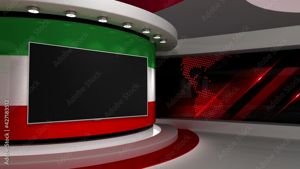 TV studio. Iran. Iranian flag. News studio. Loop animation. Background ...