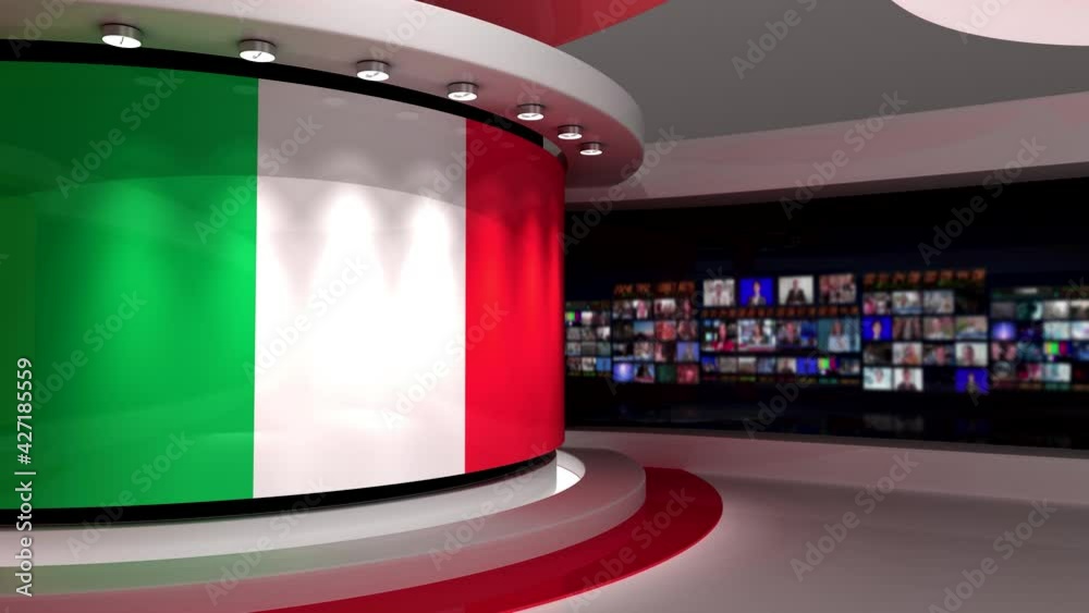 TV studio. Italy. Italian flag. News studio. Loop animation. Background ...