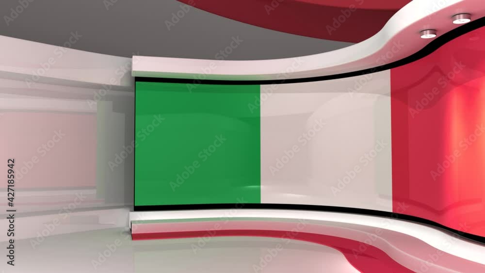 TV studio. Italy. Italian flag. News studio. Loop animation. Background ...