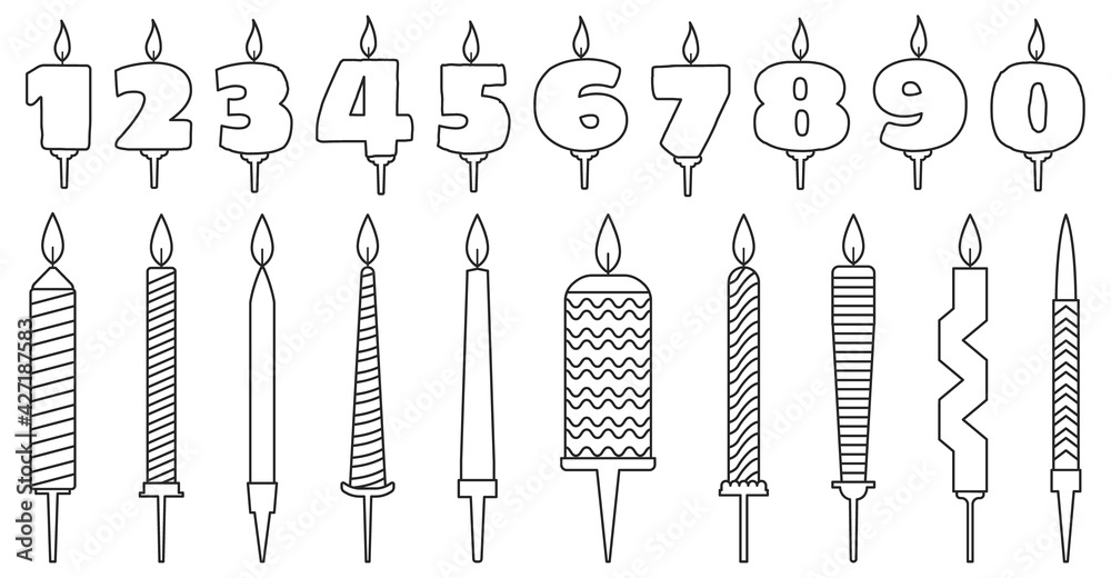 Birthday candle isolated outline set icon. Vector outline set icon ...
